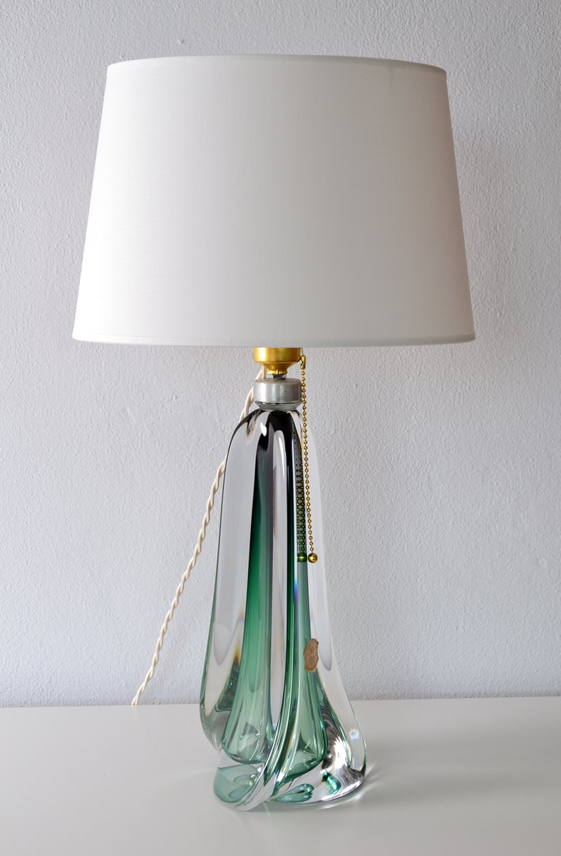 Mid-Century Belgian Emerald Green Crystal Glass Table Lamp from Val St ... Mid-Century Belgian Emerald Green Crystal Glass Table Lamp from Val St ...
