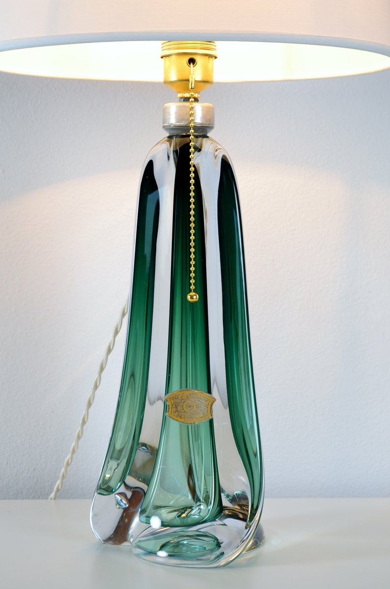 Mid-Century Belgian Emerald Green Crystal Glass Table Lamp from Val St ... Mid-Century Belgian Emerald Green Crystal Glass Table Lamp from Val St ...