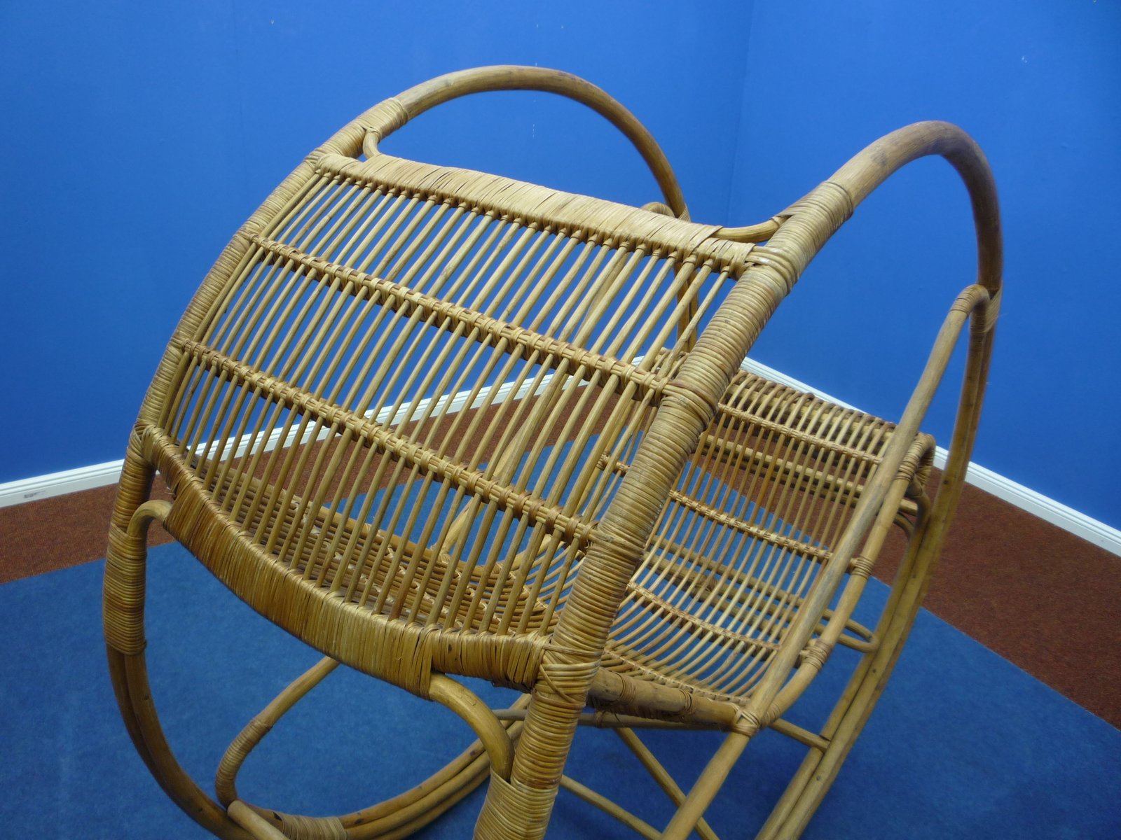Rattan & Wicker Rocking Chair, 1960s for sale at Pamono